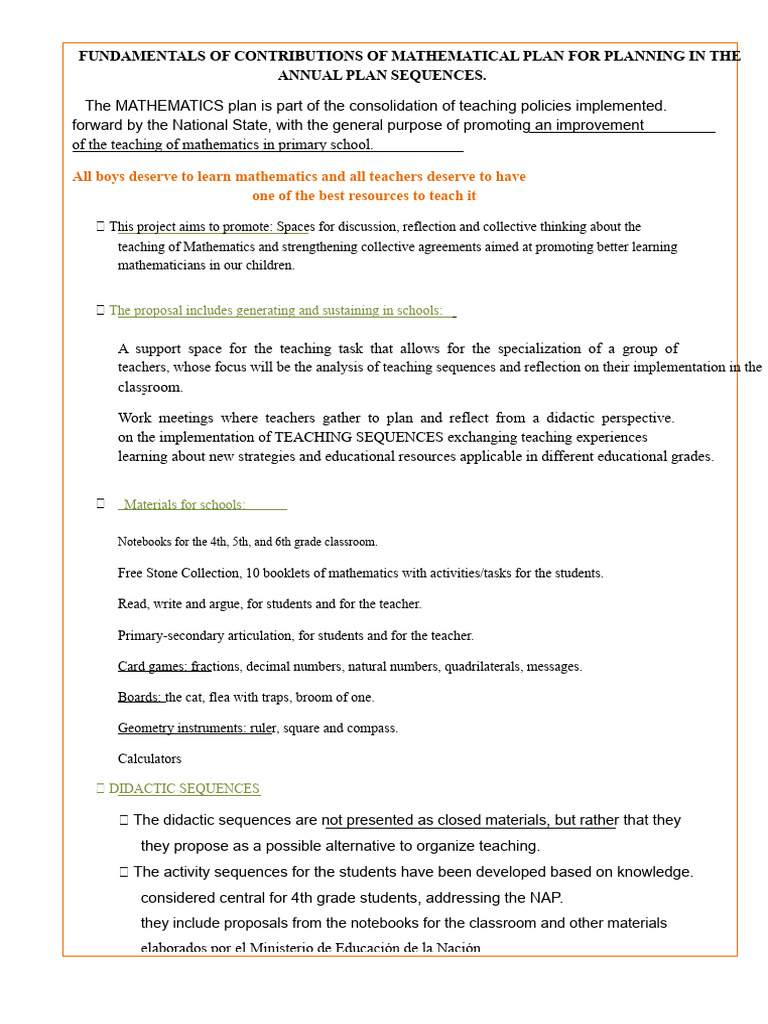 Justification Annual Plan Mathematics 4th. Everyone Can Learn ...