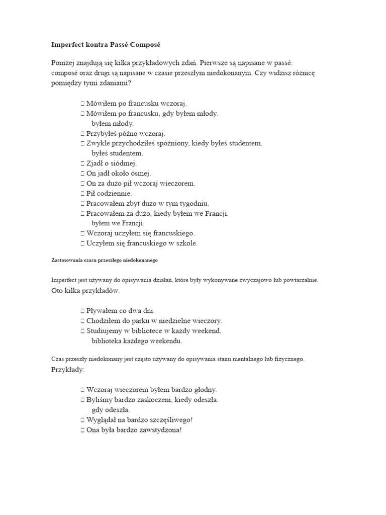 Francuski Imparfait A Passé Composé | PDF