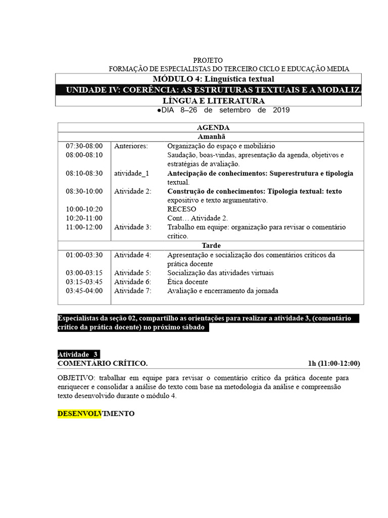 Atividades Programadas Para Desenvolver O Comentário Crítico | PDF
