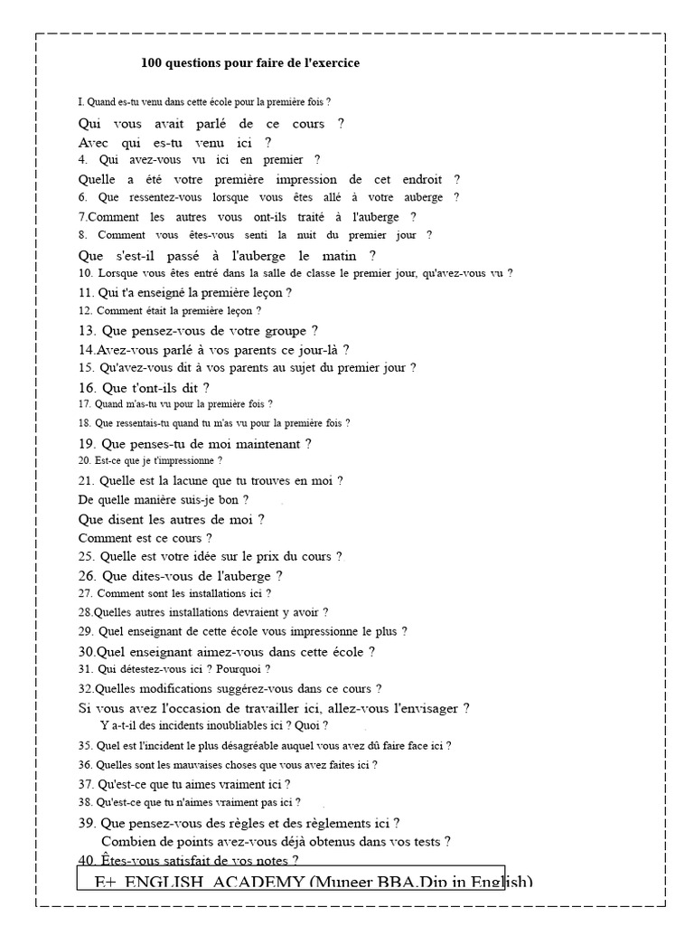 100 Questions pour s'exercer en anglais | PDF