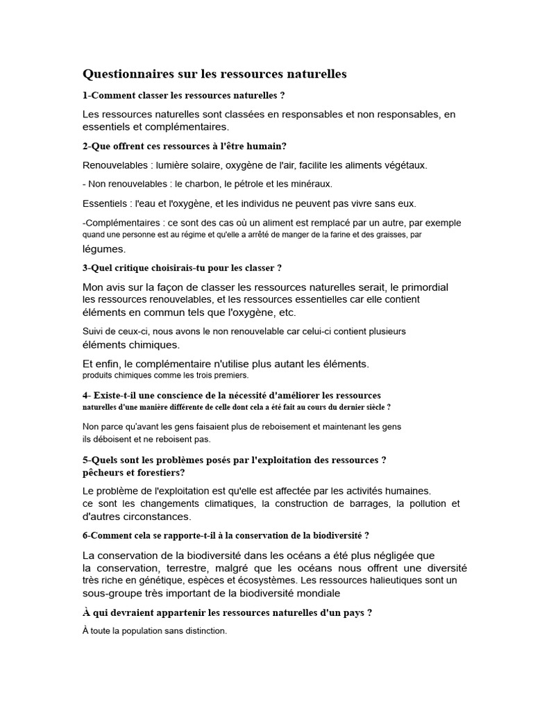 Classification des ressources naturelles | PDF | Déforestation | Forêt
