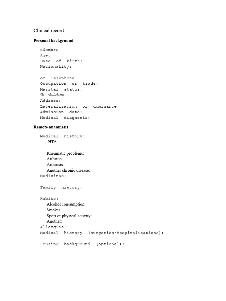 Comprehensive Clinical Record Template | PDF