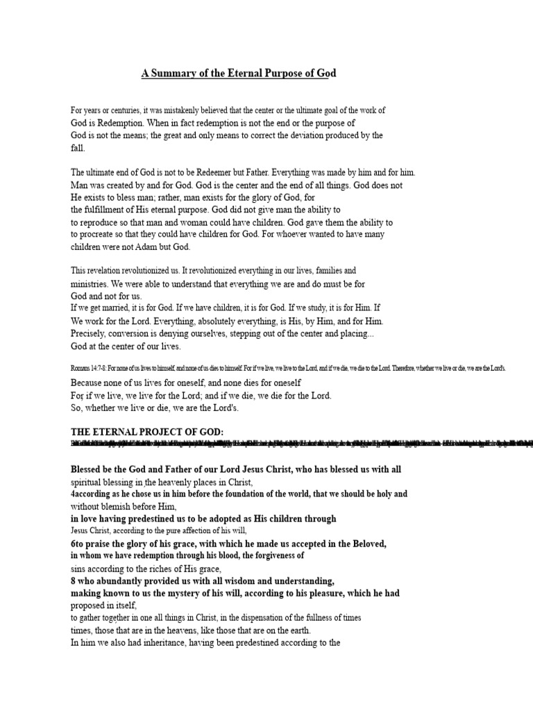 The Eternal Purpose (For Sharing) PDF | PDF | Grace In Christianity ...