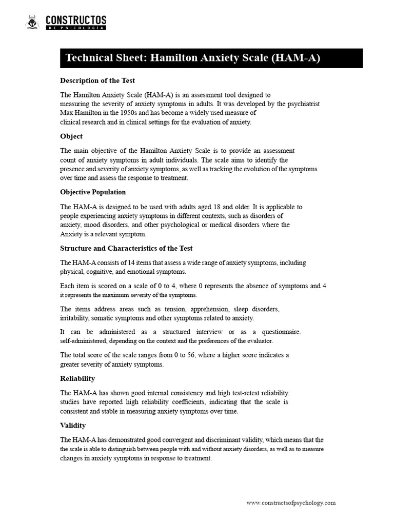 Hamilton Anxiety Scale (HAM-A) | PDF | Anxiety | Mental Health