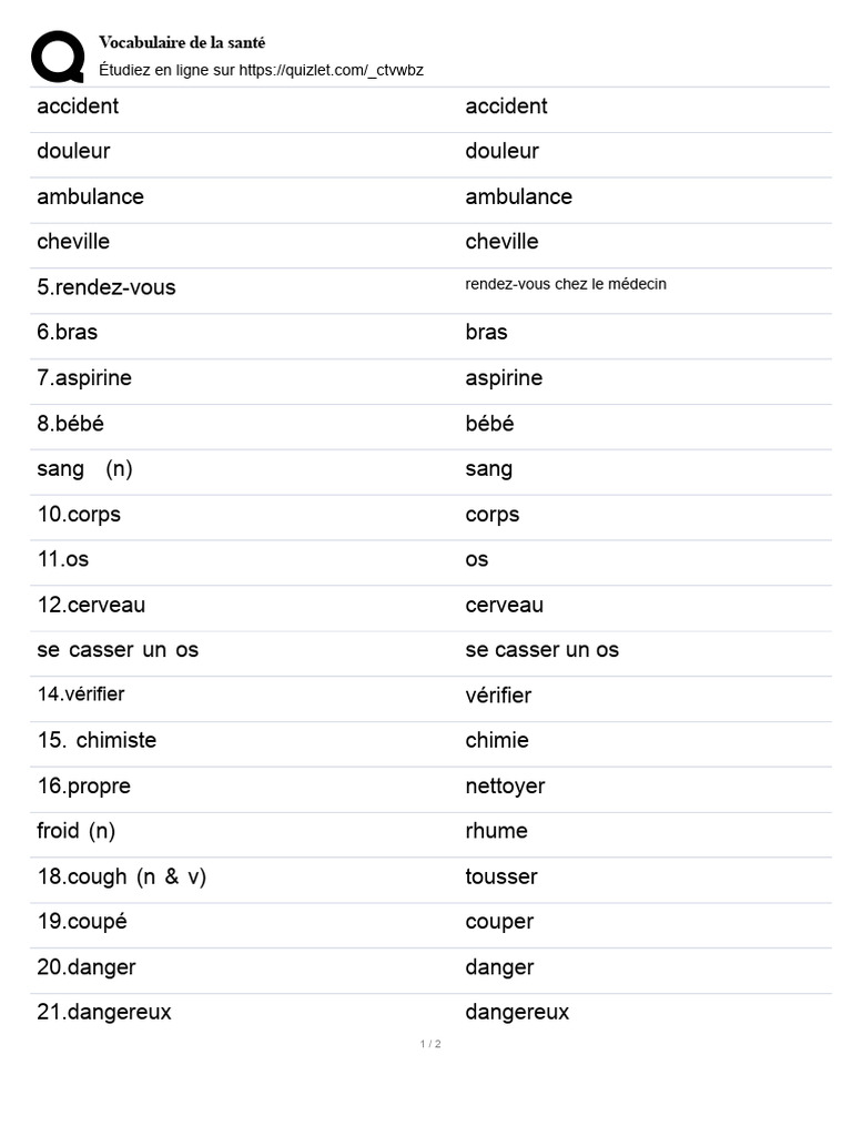 Vocabulaire essentiel de la santé | PDF | Médecine | Sciences de la santé