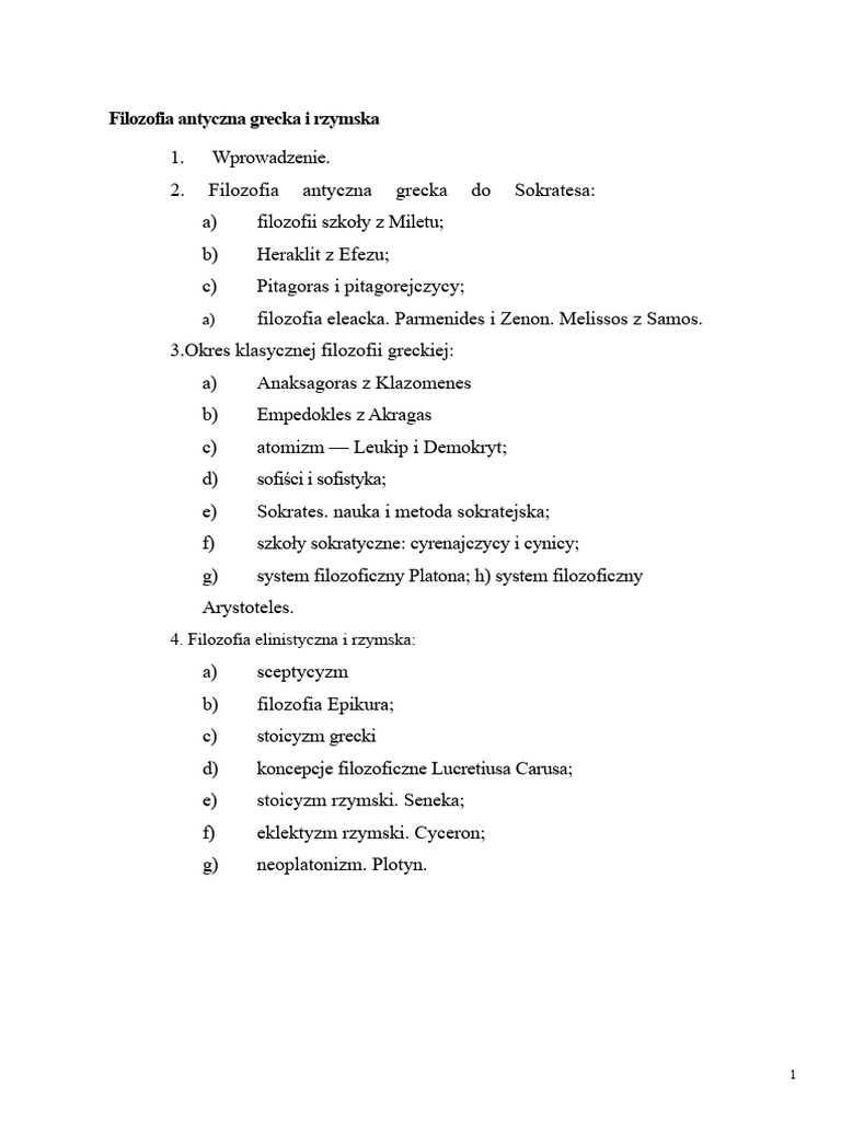 Filozofia Starożytna Grecka I Rzymska | PDF