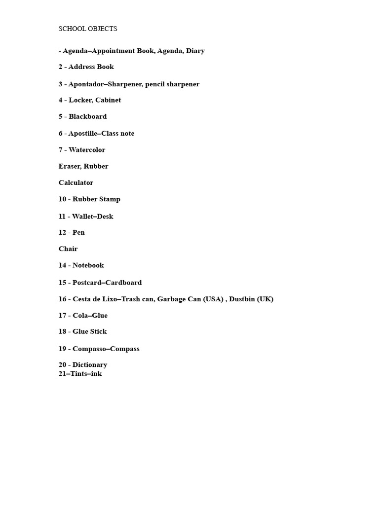 School Supplies in English | PDF