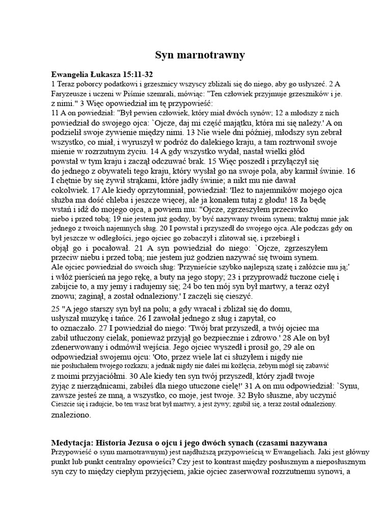 Marnotrawny Syn | PDF