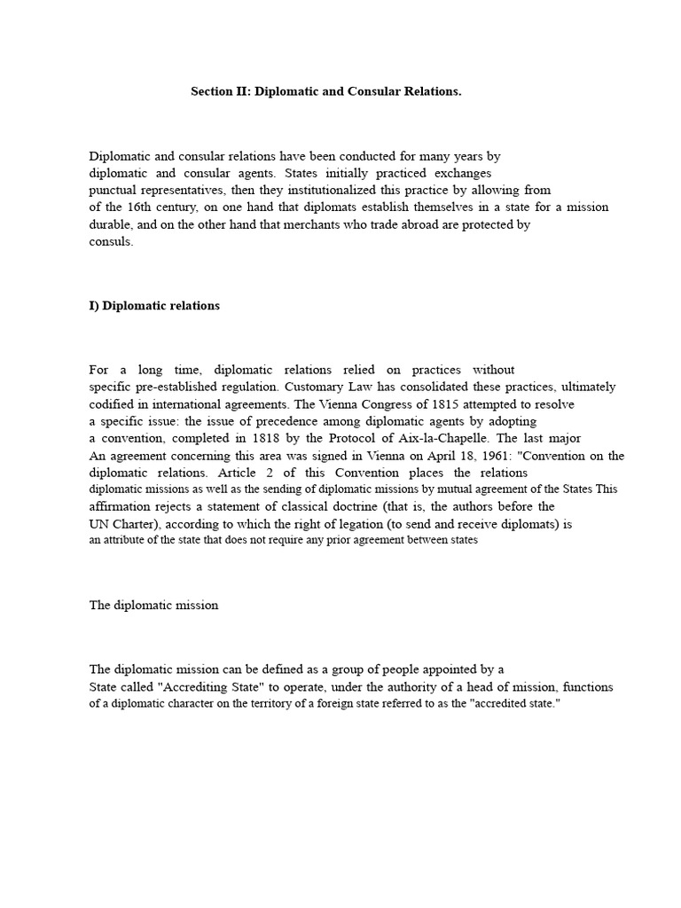 Overview of Diplomatic Relations and Immunities | PDF | Consul ...