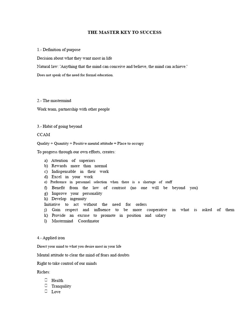 Master Key to Personal Success Strategies | PDF | Thought | Mind