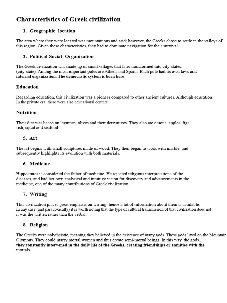 Characteristics of Greek Civilization | PDF | Roman Empire | Classical ...