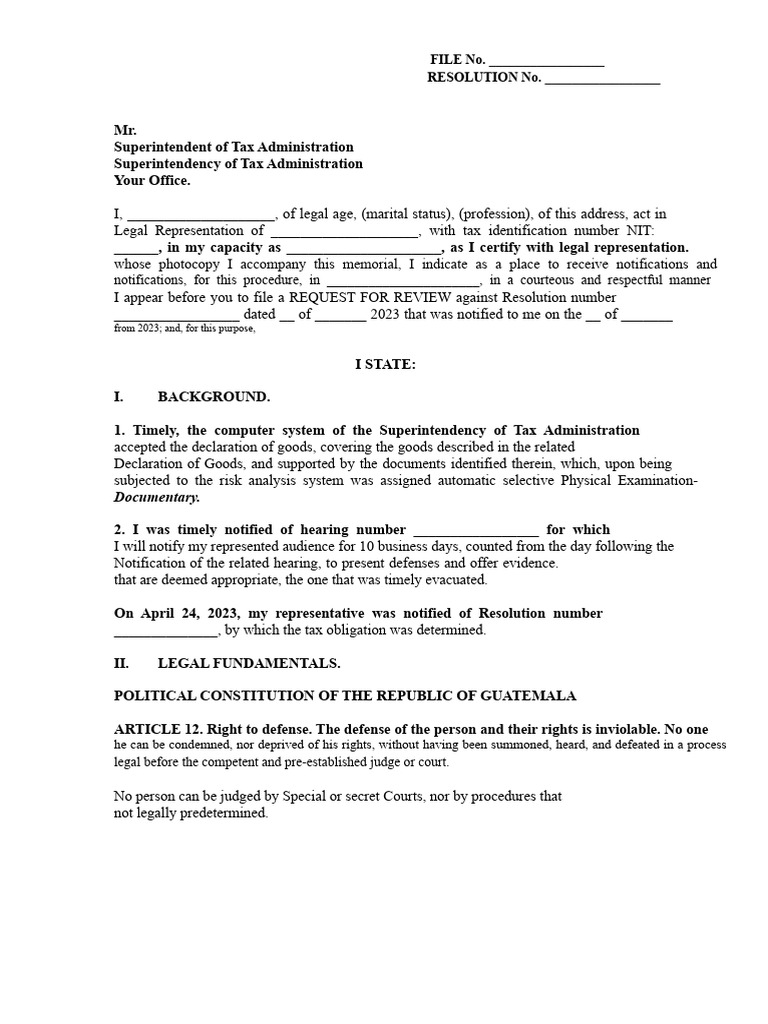 MODEL - Memorial - Review - Resource - Customs Matter | PDF | Taxes ...