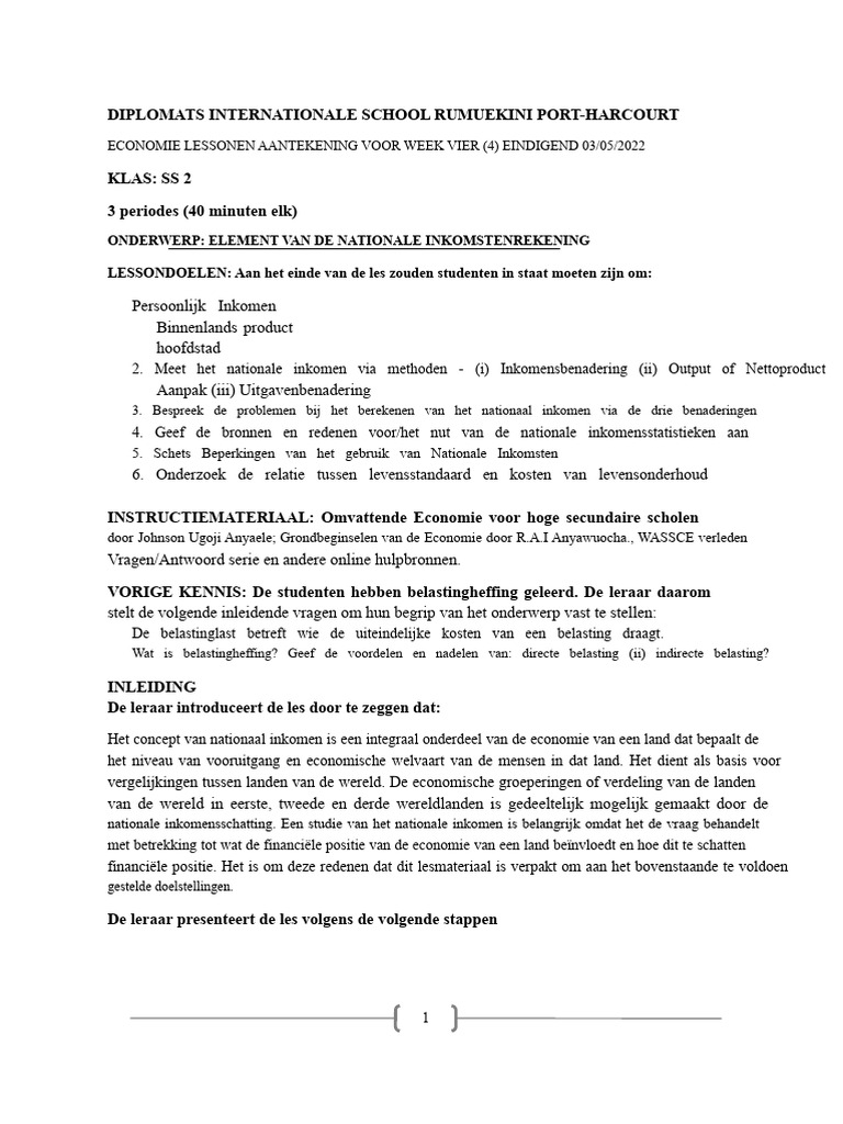 SS2 WEEK 4 - Nationale Inkomen Boekhouding - Eindigend 03-06-2022 3e ...
