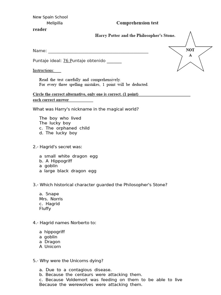 Harry Potter Comprehension Test | PDF | J. K. Rowling | Harry Potter