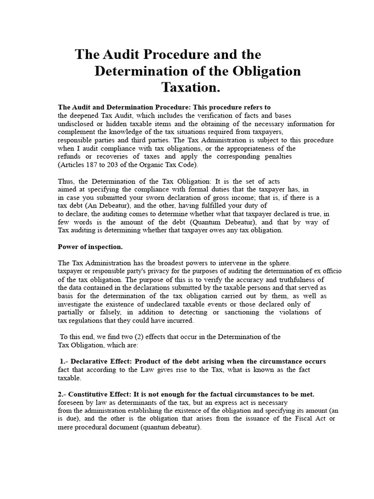 The Tax Audit Procedure and The Determination of Tax Obligation. | PDF ...