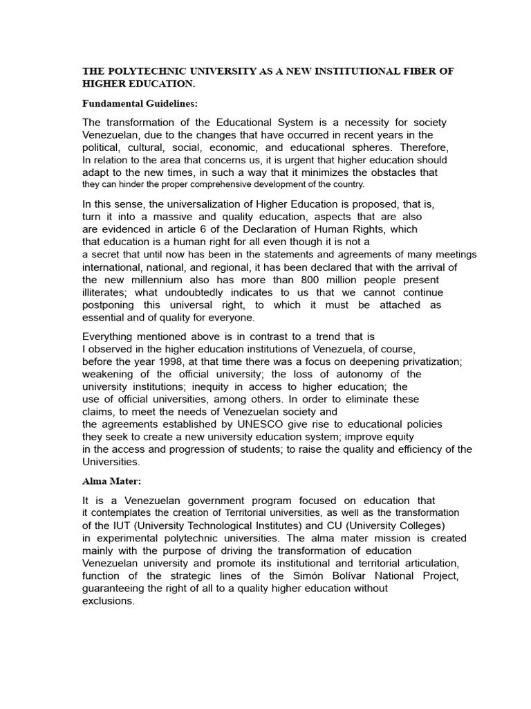 The Polytechnic University As A New Institutional Fabric of Higher ...