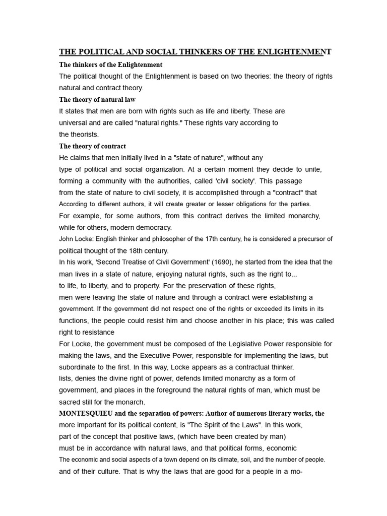 Enlightenment Thinkers: Rights & Governance | PDF | Social Contract ...