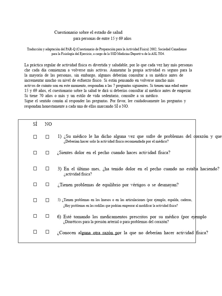 Par-Q | PDF | Cuestionario