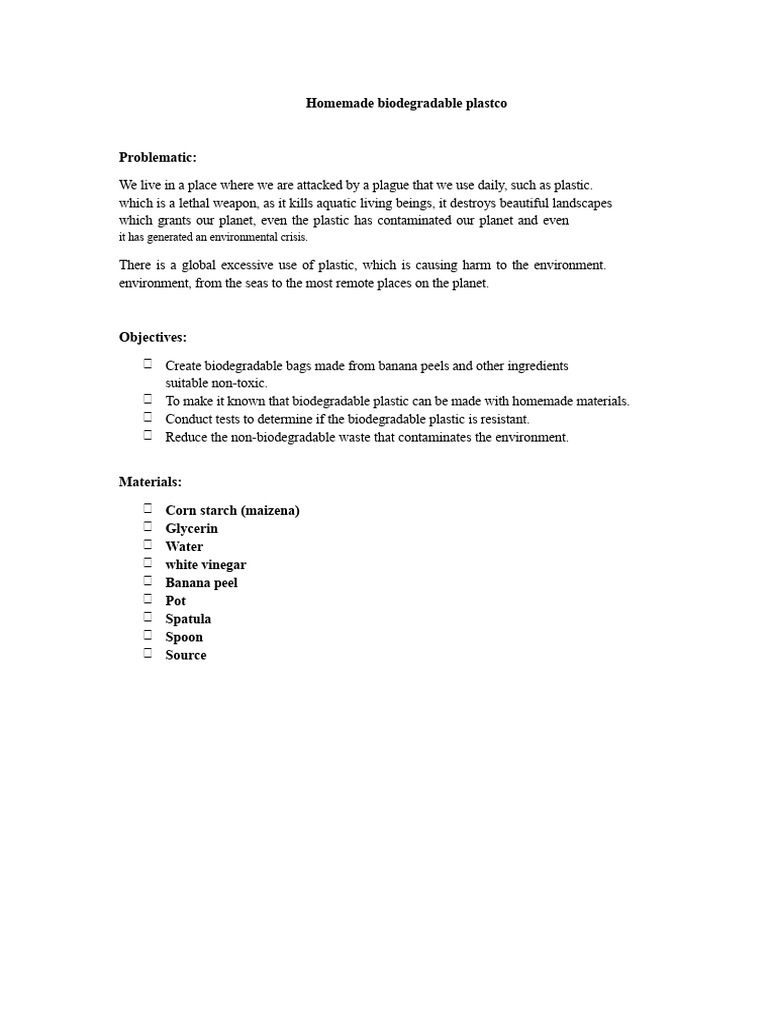 Homemade Biodegradable Plastic | PDF