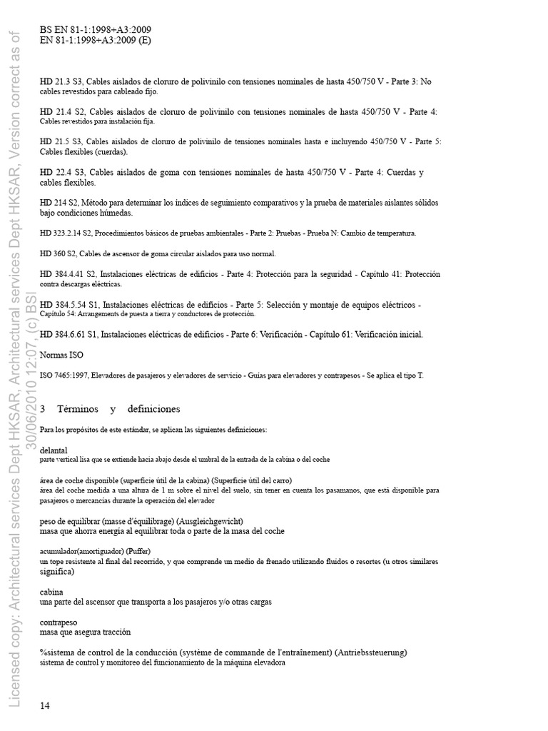 Normas BS EN 81-1:1998+A3:2009 para Ascensores | PDF | Ascensor ...