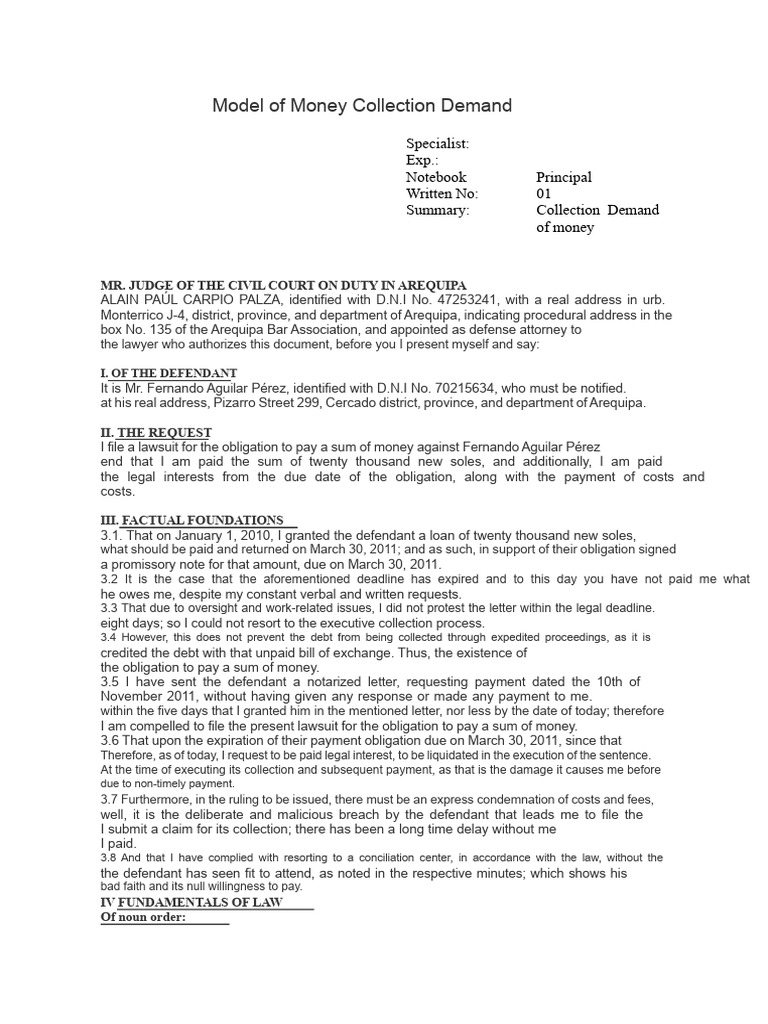 Money Collection Lawsuit in Arequipa | PDF | Lawsuit | Debt