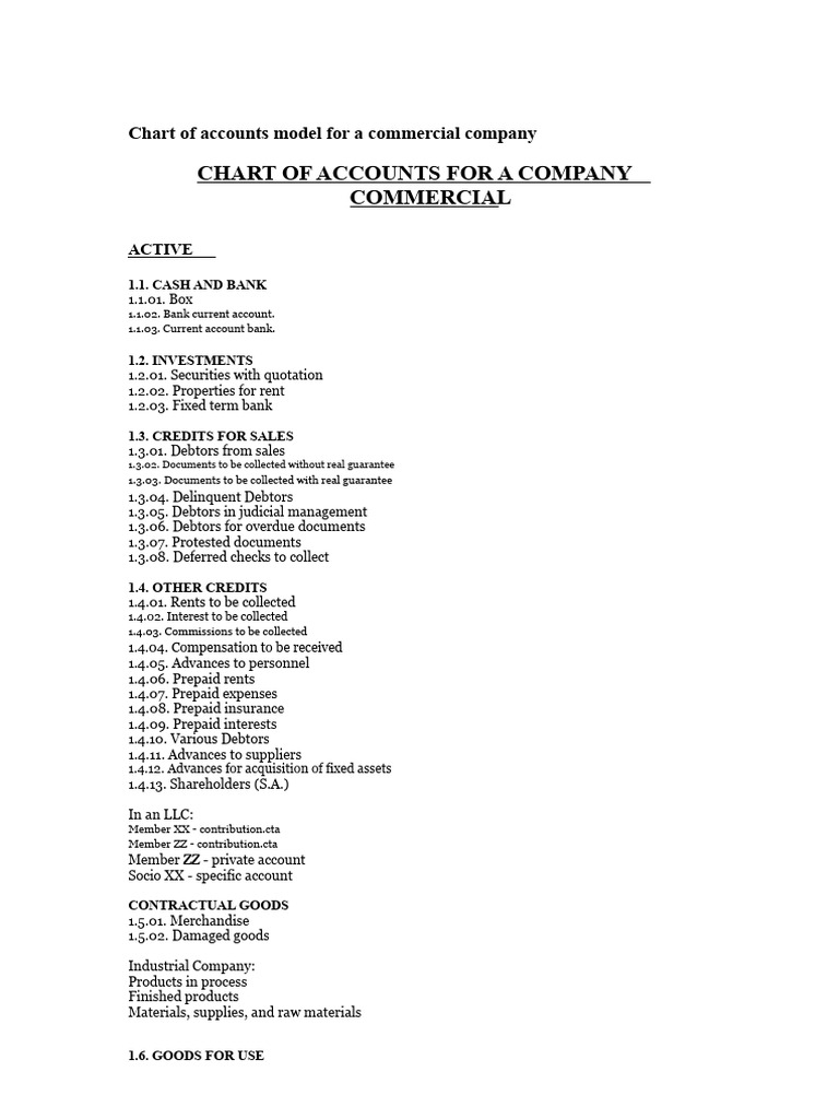 Commercial Company Chart of Accounts | PDF | Depreciation | Expense