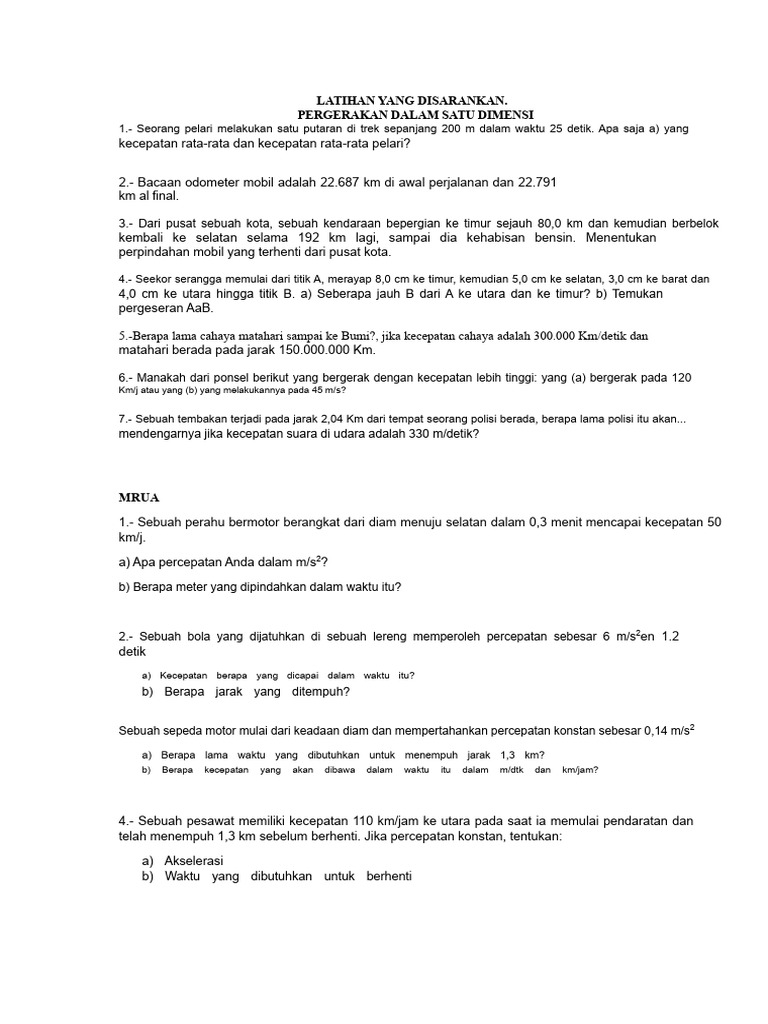 Latihan, Gerakan Satu Dimensi | PDF