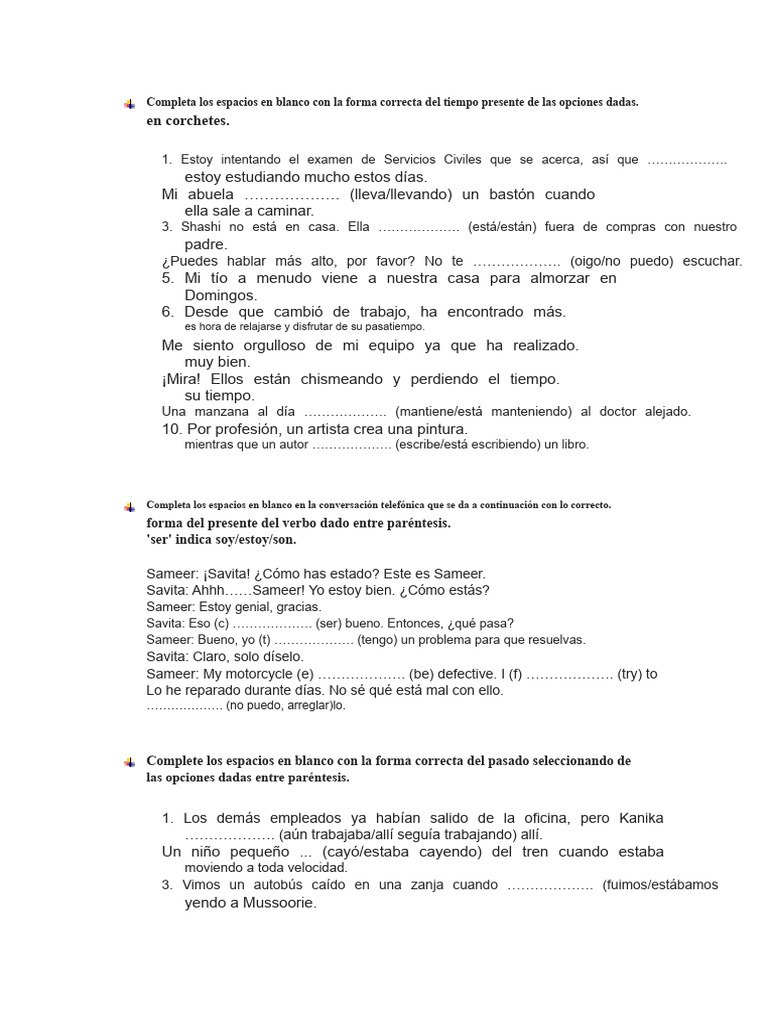 Prueba de Tiempos Verbales | PDF