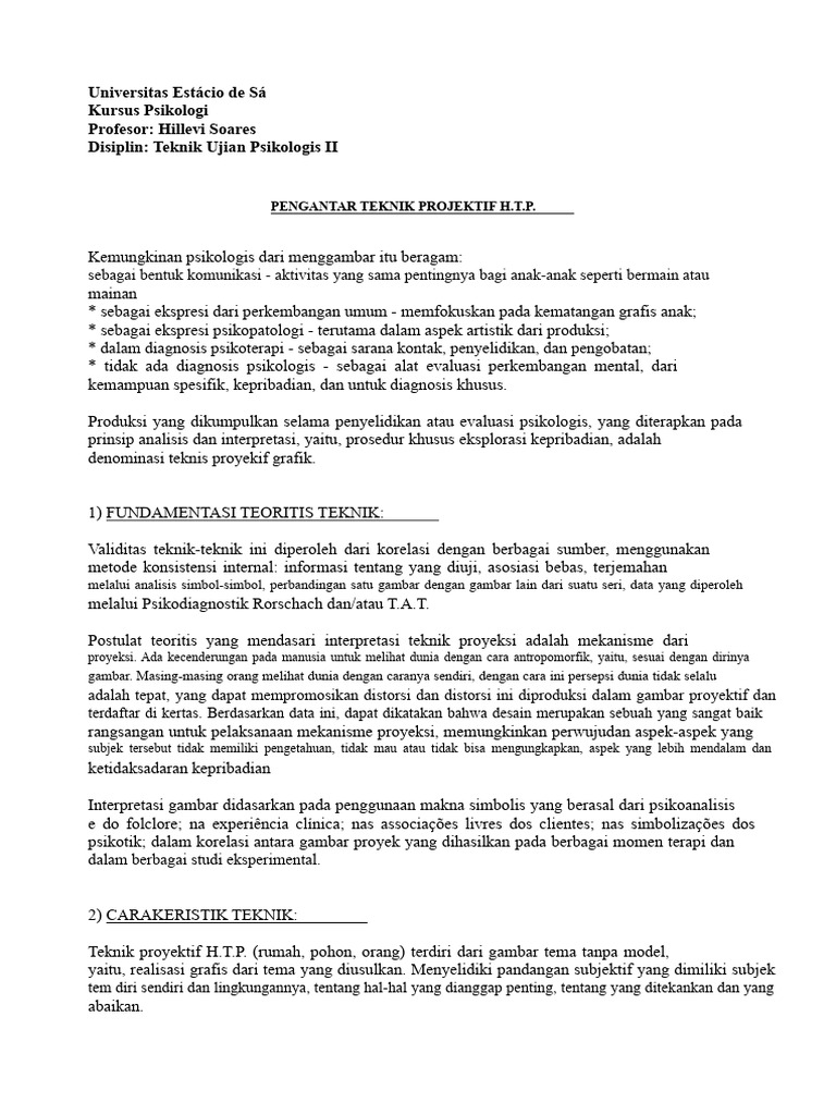 Teknik Proyektif H.T.P. dalam Psikologi | PDF
