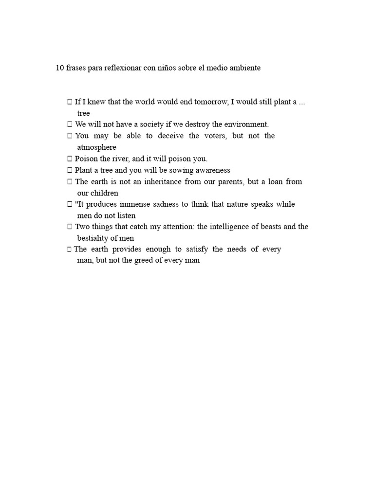 10 Phrases To Reflect With Children About The Environment | PDF