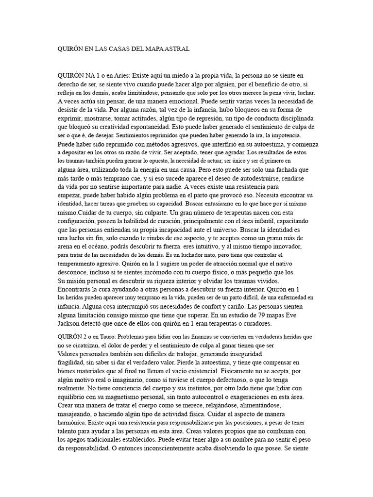QUIRÓN EN LAS CASAS DEL MAPA ASTRAL.docx | PDF | Verdad | Autoestima