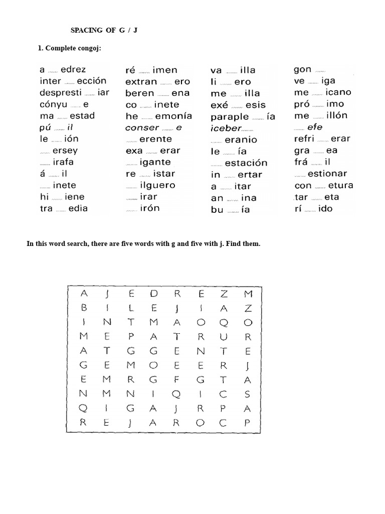 Spelling of G J - Exercises | PDF