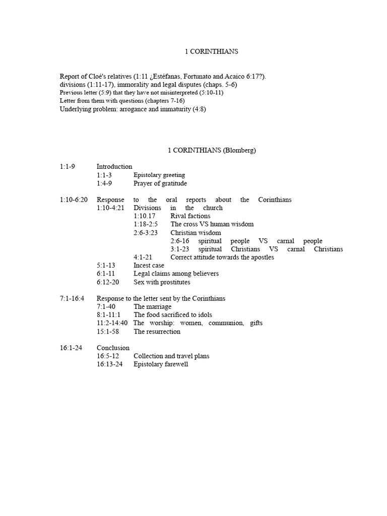 1 Corinthians Outline PDF | PDF