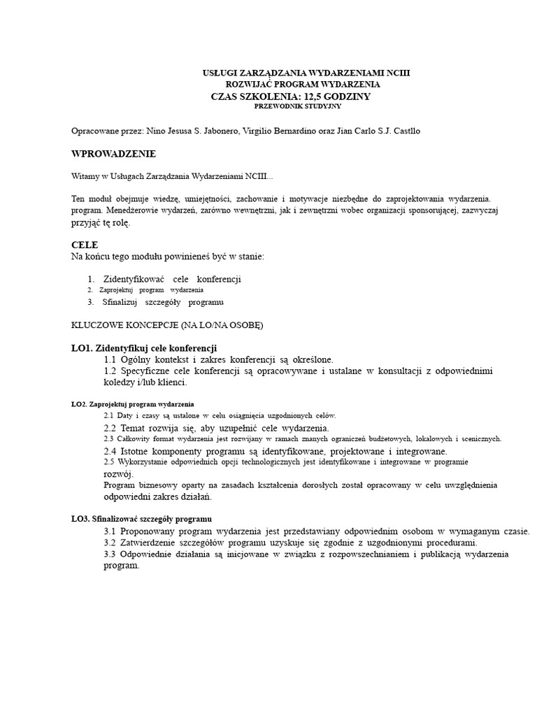 Szablon Przewodnika Do Nauki EMS - NCIII | PDF