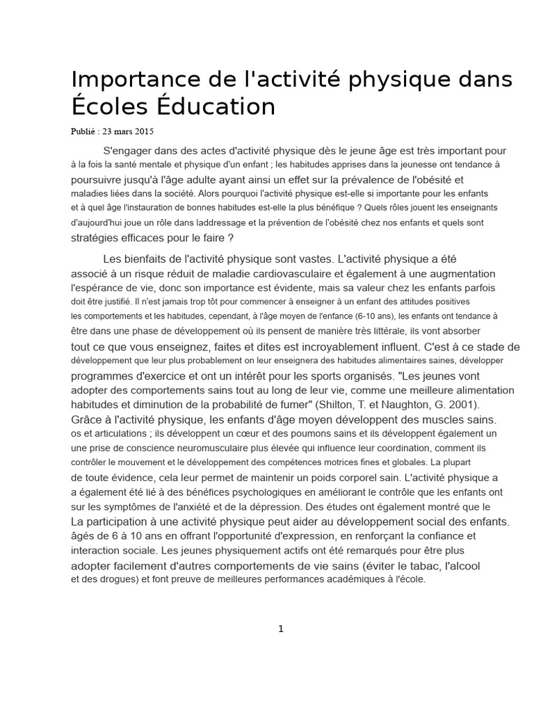 Importance de l'éducation physique enfant | PDF | Obésité | Nourritures