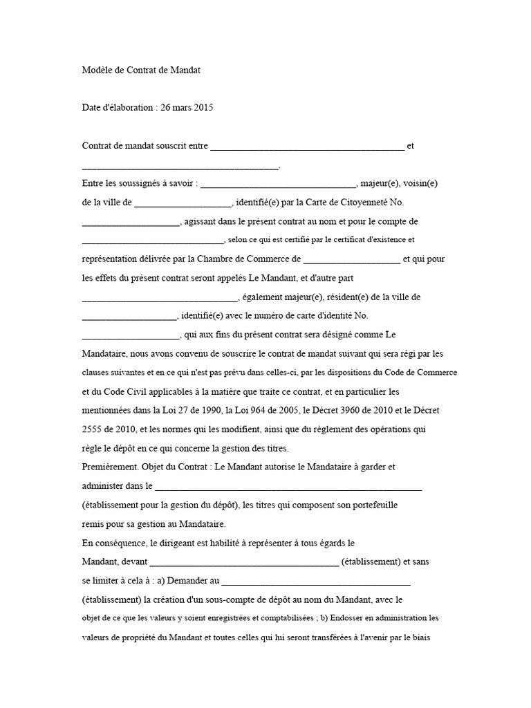 Modèle de Contrat de Mandat | PDF | Blanchiment d'argent | Document d ...