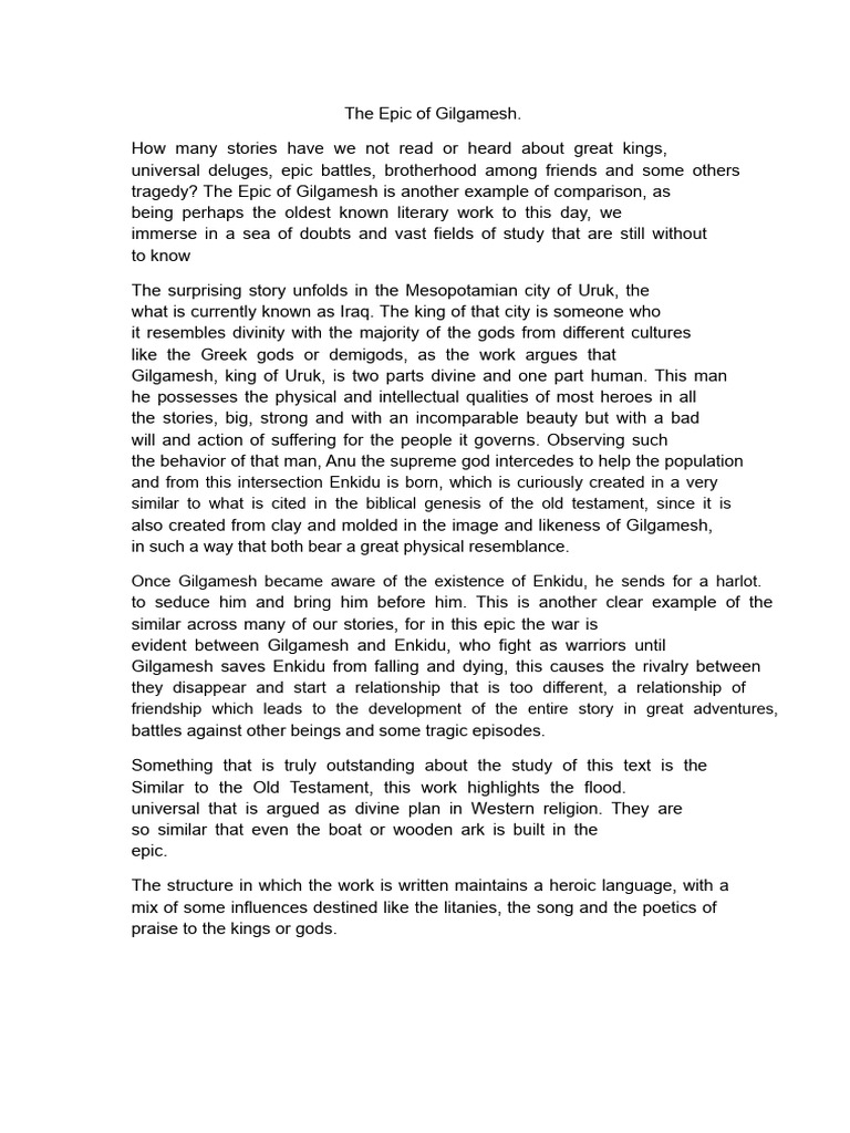 Essay On The Epic of Gilgamesh | PDF | Epic Of Gilgamesh | Ancient Literature