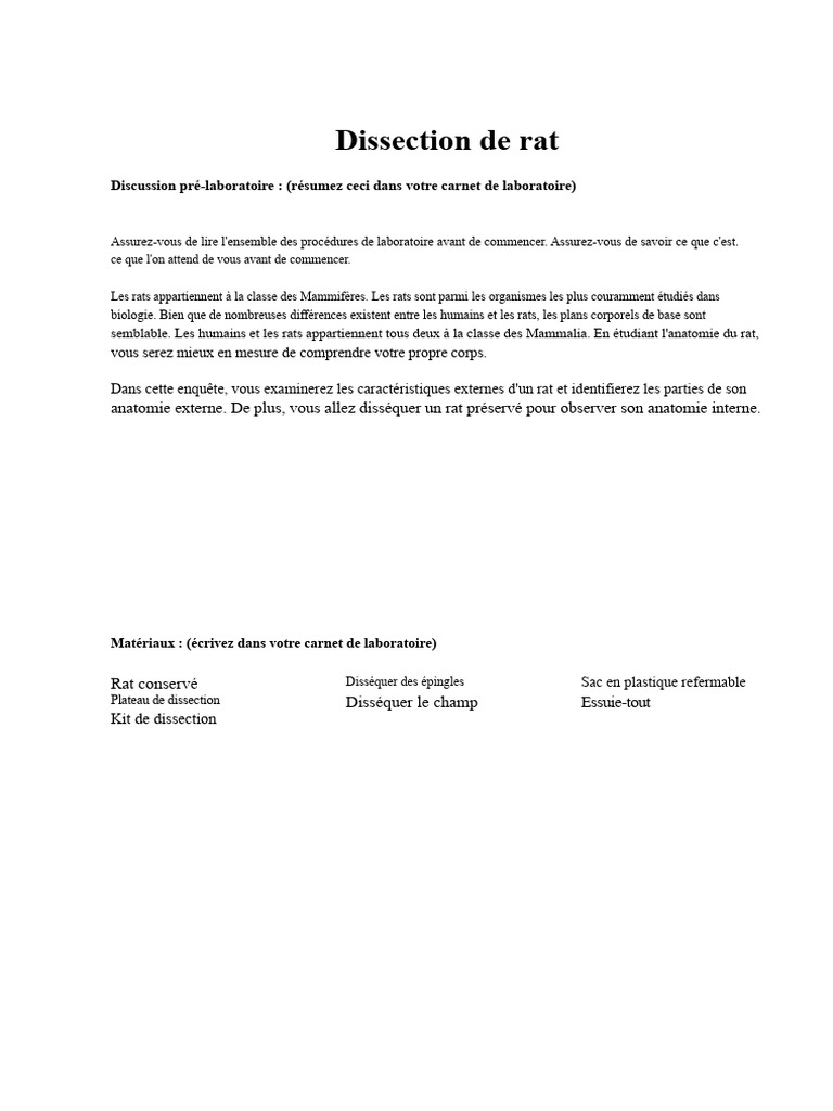 Anatomie et dissection de rat en laboratoire | PDF | Estomac | Tractus ...