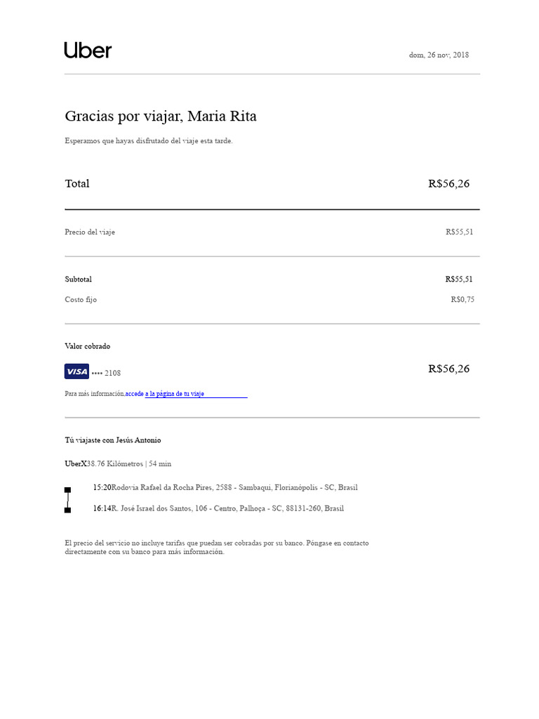 Recibo de UBER Vuelta | PDF