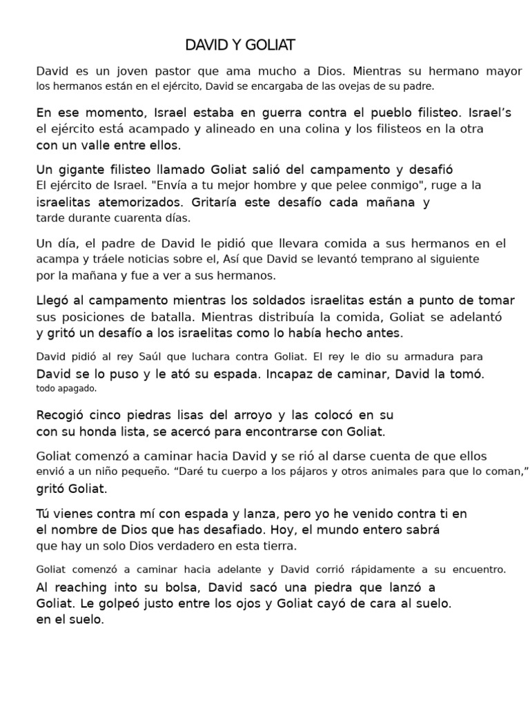 David vence a Goliat: Fe y valentía | PDF