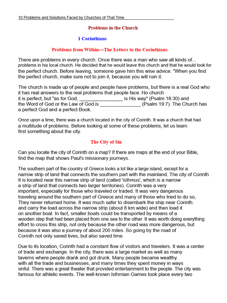 Corinthian Church Issues and Solutions | PDF | First Epistle To The ...