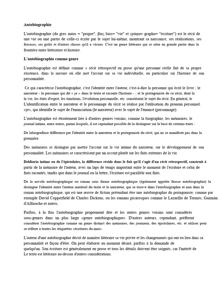 Comprendre l'autobiographie et ses genres | PDF | Autobiographies ...