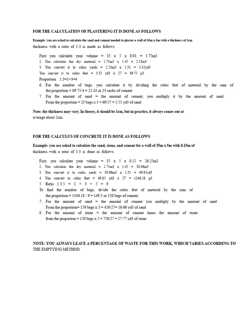 Plastering and Block Calculation Guide | PDF | Concrete | Ratio