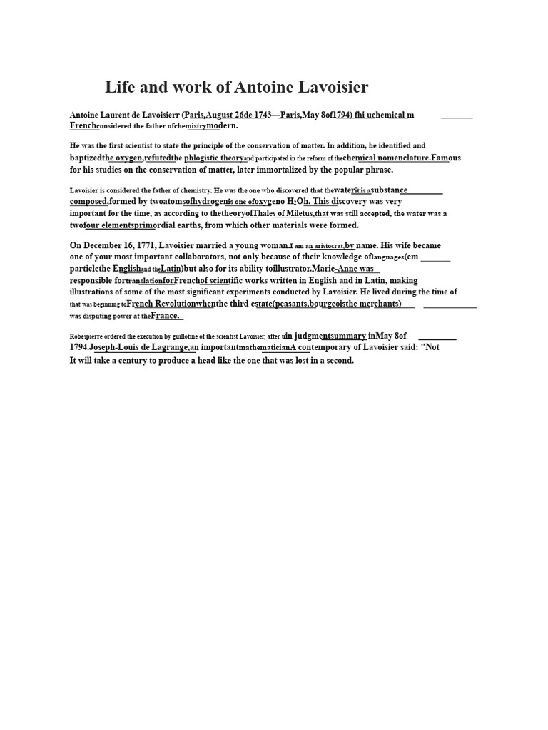 Life and Work of Antoine Lavoisier | PDF | Science