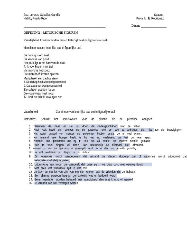Oefening Over Beeldspraak | PDF