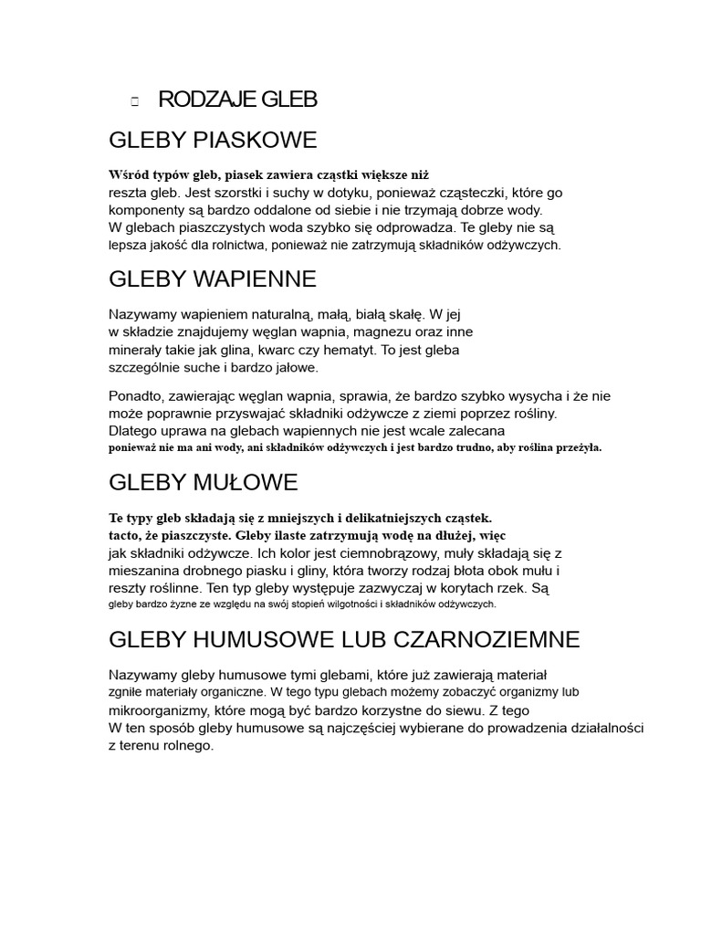 Rodzaje Gleb I Ich Cechy | PDF