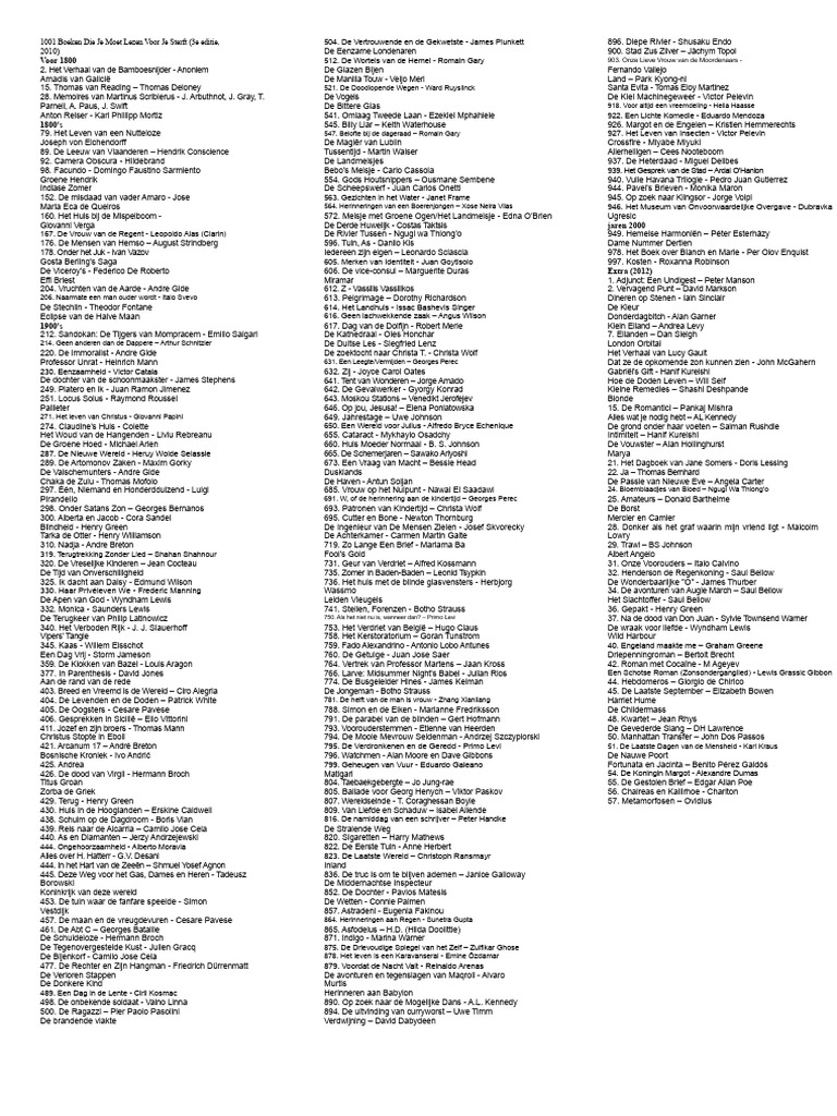 1001 Boeken Die Je Gelezen Moet Hebben Voordat Je Doodgaat Lijst | PDF