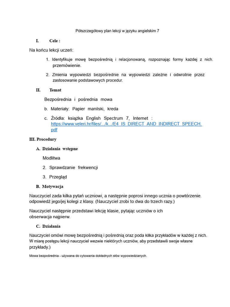 Mowa Bezpośrednia I Mowa Zależna | PDF