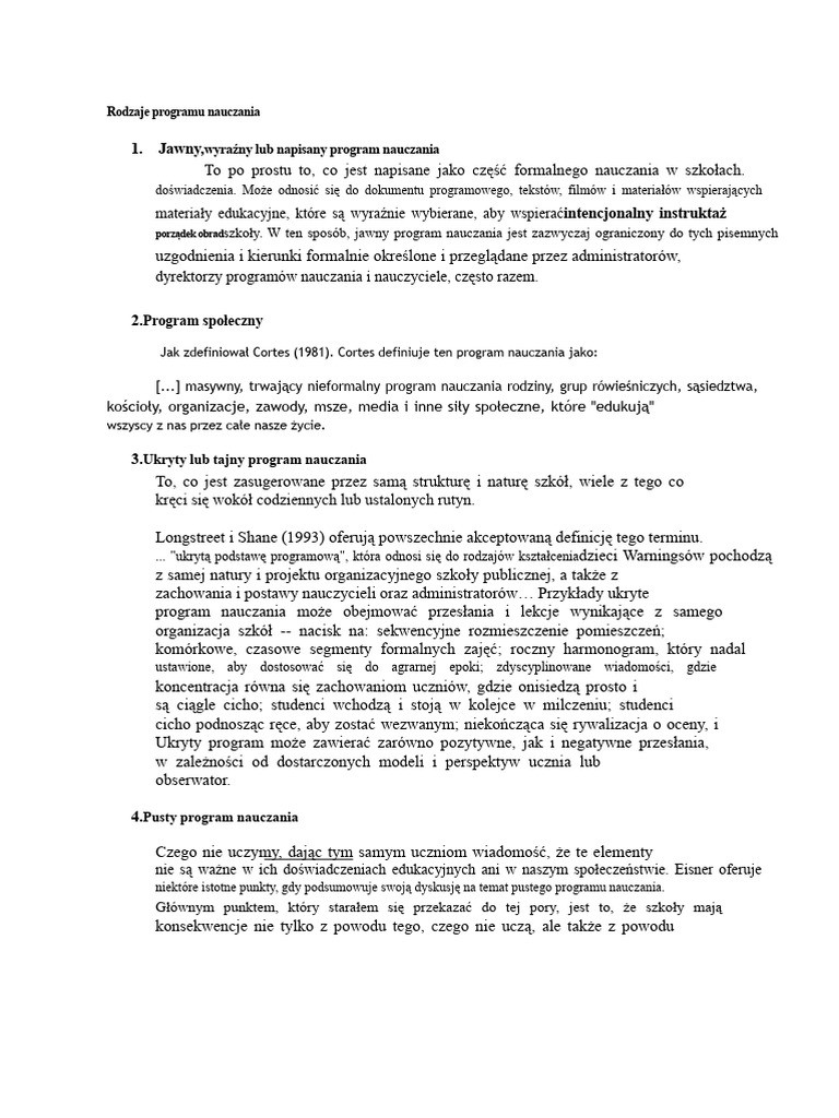 Rodzaje Programu Nauczania | PDF