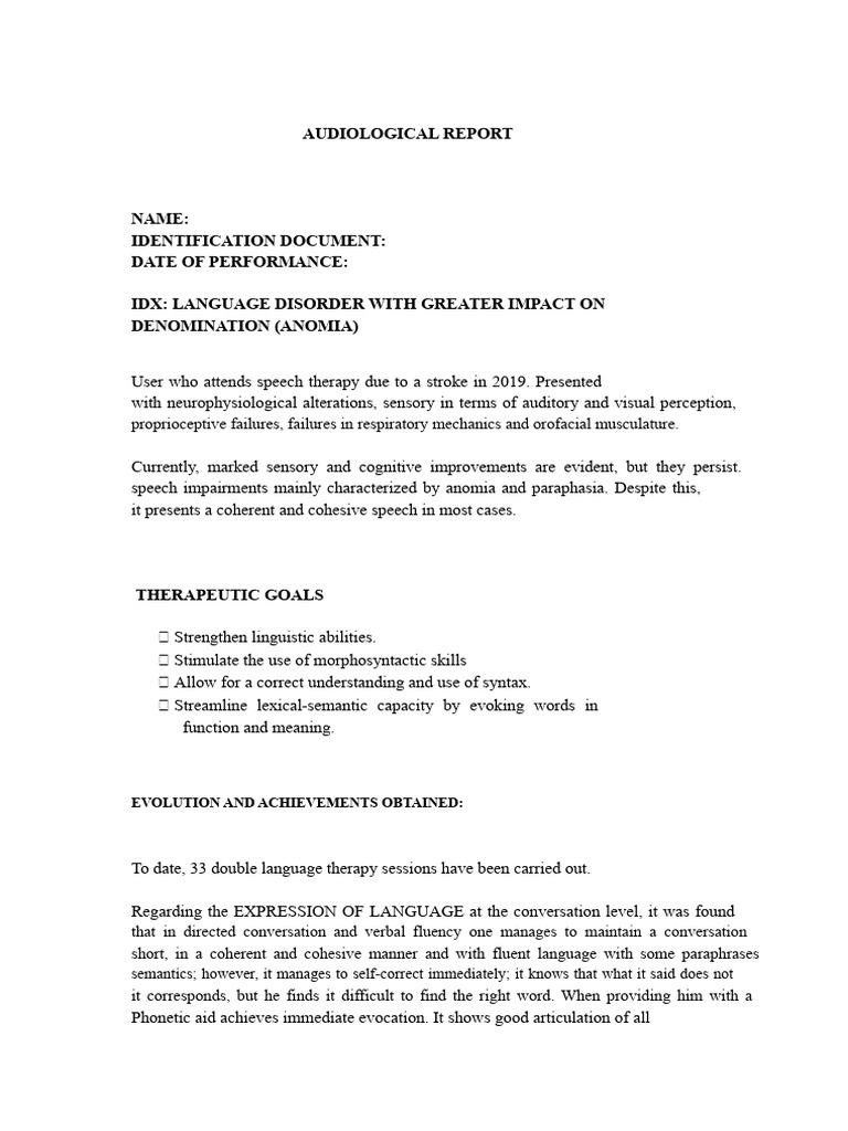 Audiological Report: Language Disorder Analysis | PDF | Speech | Perception